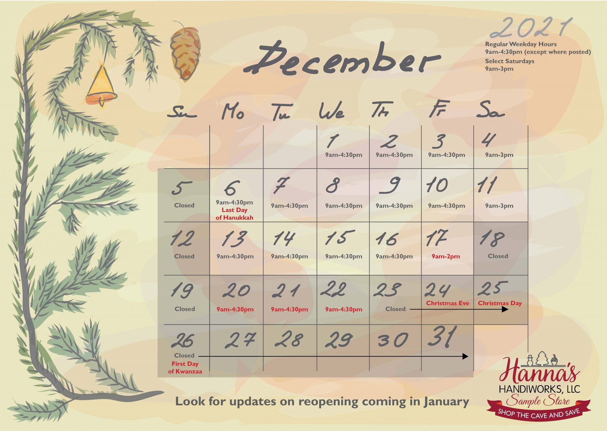 Sample Store December 2021 Calendar - Hanna's Handiworks Blog