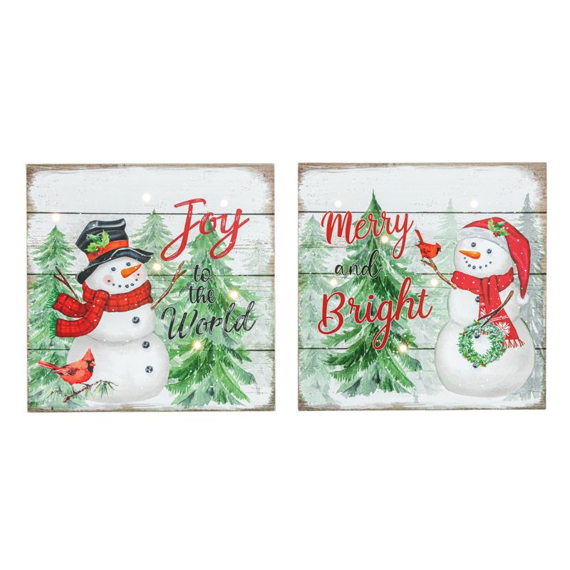 Joy Merry Snowman Light Up Wooden Sign 2 Asst | Hanna's Handiworks