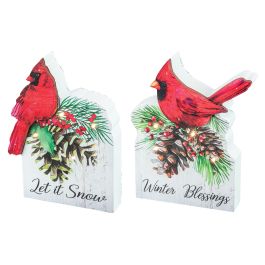 Winter Snow Cardinal Tabletop with Lights 2 Asst | Hanna's Handiworks