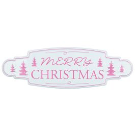 Merry Christmas Pink and White Wide Metal Sign | Hanna's Handiworks